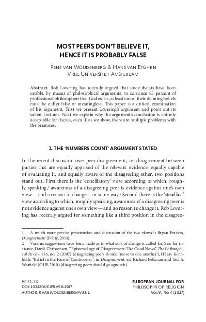 (PDF) Most Peers Don’t Believe It, Hence It Is Probably False