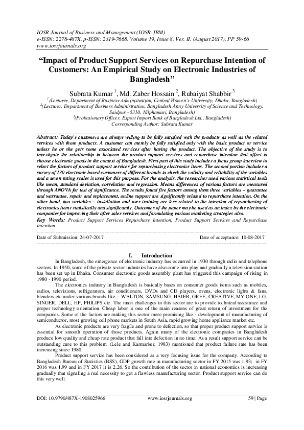 (PDF) " Impact of Product Support Services on Repurchase Intention of ...