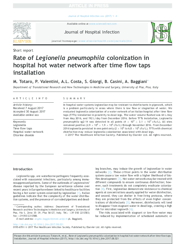 (PDF) Rate of Legionella pneumophila colonization in hospital hot water ...