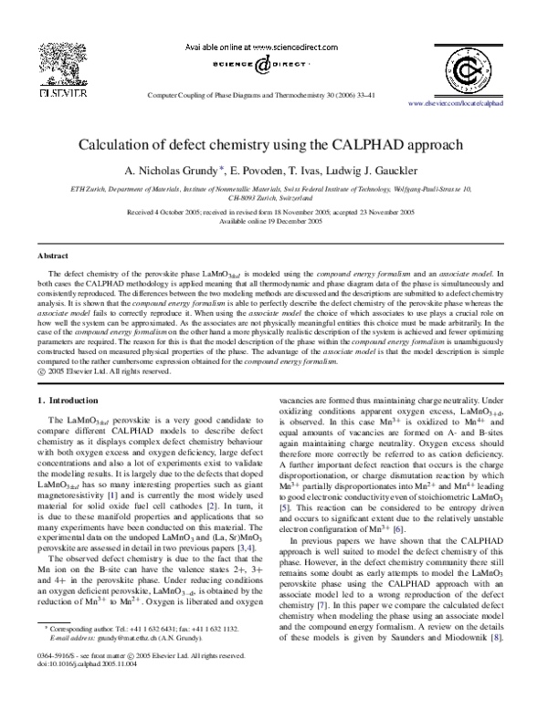 (PDF) Calculation of defect chemistry using the CALPHAD approach ...