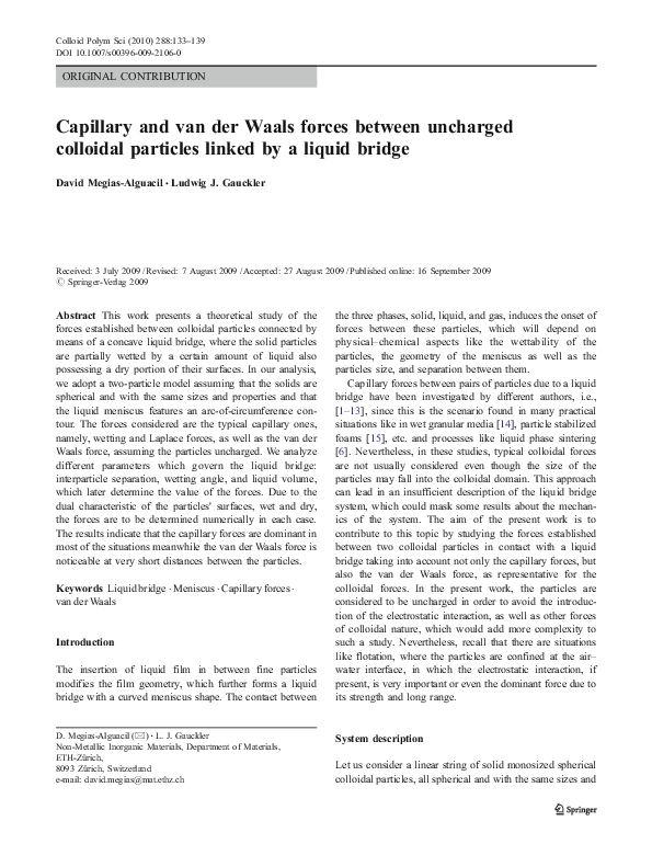(PDF) Capillary and van der Waals forces between uncharged colloidal ...