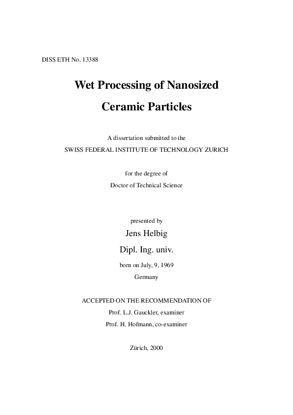 (PDF) Wet Processing of Nanosized Ceramic Particles