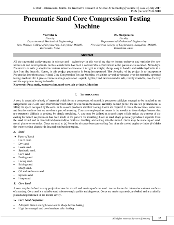 (PDF) Pneumatic Sand Core Compression Testing Machine