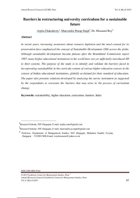 (PDF) Barriers in restructuring university curriculum for a sustainable ...