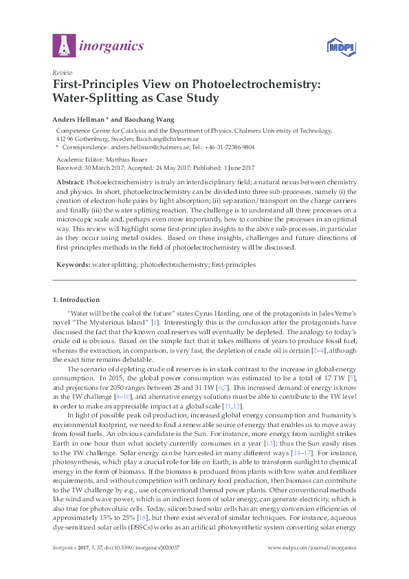 (PDF) First-Principles View on Photoelectrochemistry: Water-Splitting ...
