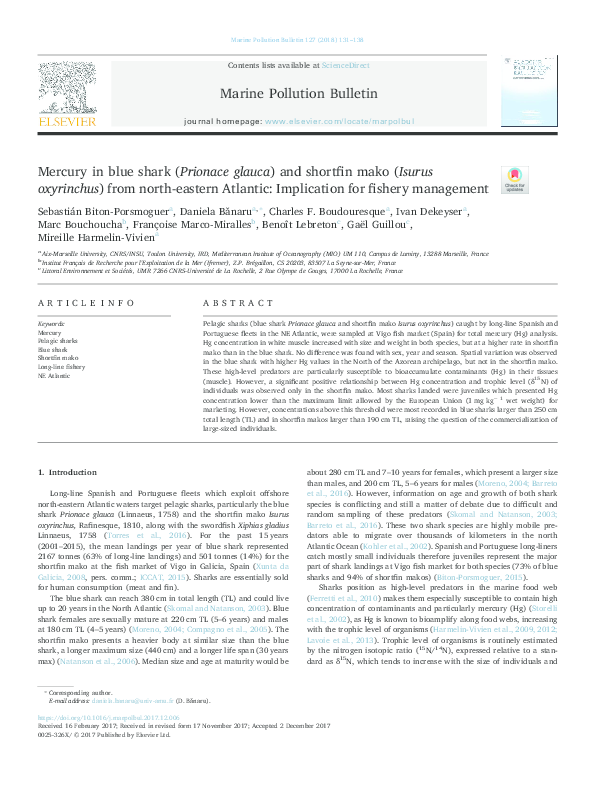 (PDF) Mercury in blue shark (Prionace glauca) and shortfin mako (Isurus ...