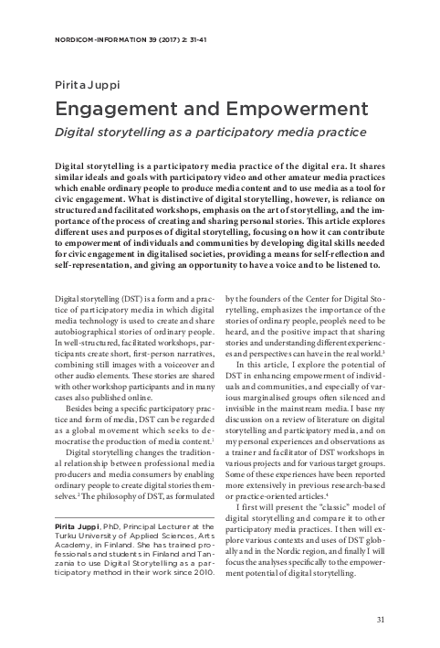 (PDF) Engagement and Empowerment. Digital storytelling as a ...