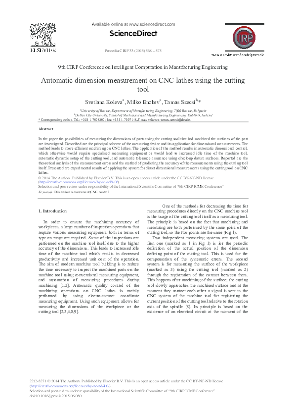 (PDF) Automatic dimension measurement on CNC lathes using the cutting tool