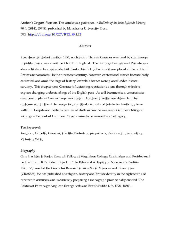 (PDF) 'Truth at stake: the nineteenth-century reputation of Thomas ...