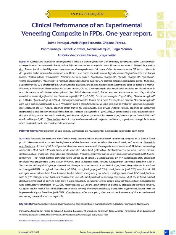 (PDF) Clinical Performance of an Experimental Veneering Composite in ...