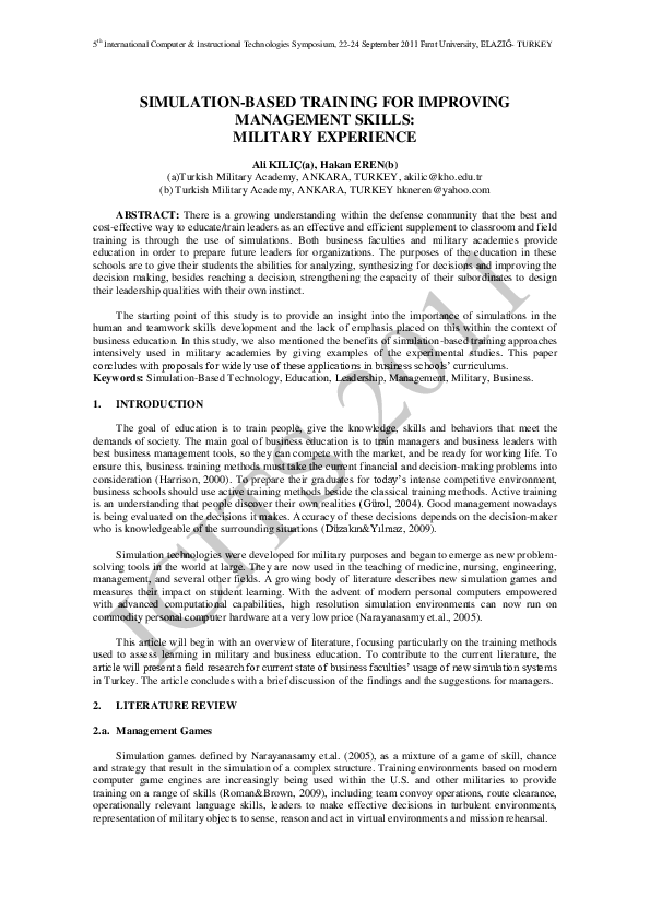 (PDF) SIMULATION-BASED TRAINING FOR IMPROVING MANAGEMENT SKILLS: MILITARY EXPERIENCE