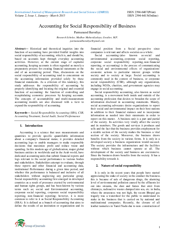 (PDF) Accounting for Social Responsibility of Business