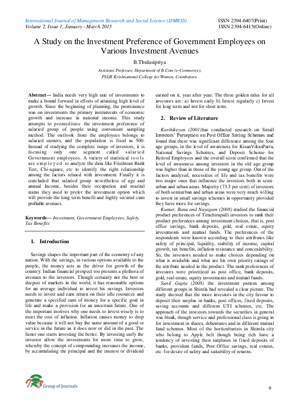 (PDF) A Study on the Investment Preference of Government Employees on ...