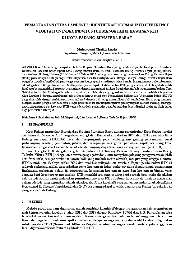 (PDF) PEMANFAATAN CITRA LANDSAT 8: IDENTIFIKASI NORMALIZED DIFFERENCE ...