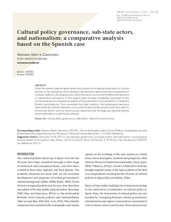 (PDF) Cultural policy governance, sub‑state actors, and nationalism: a ...