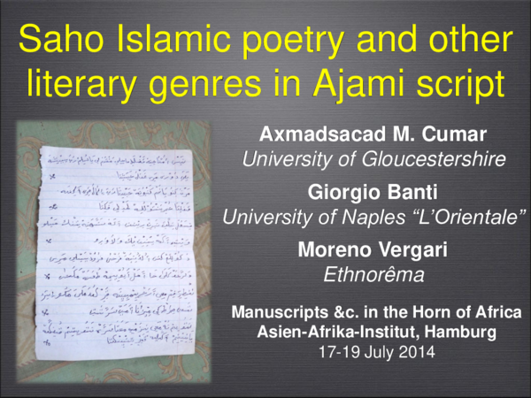 (PDF) Saho islamic poetry and other literary genres in ajami script