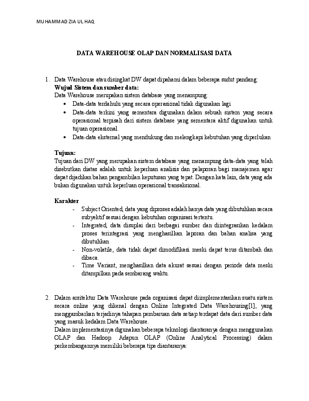 (PDF) DATA WAREHOUSE, OLAP, STRUKTUR DAN NORMALISASI DATA