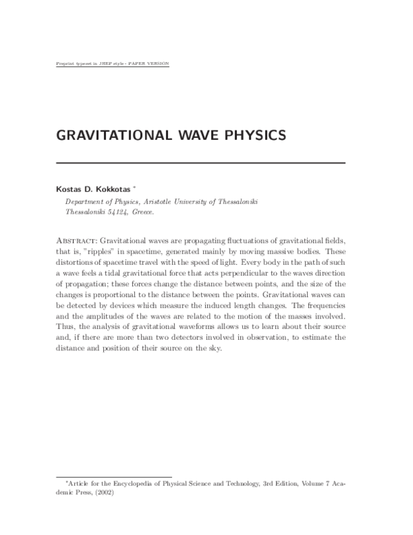 (PDF) GRAVITATIONAL WAVE PHYSICS