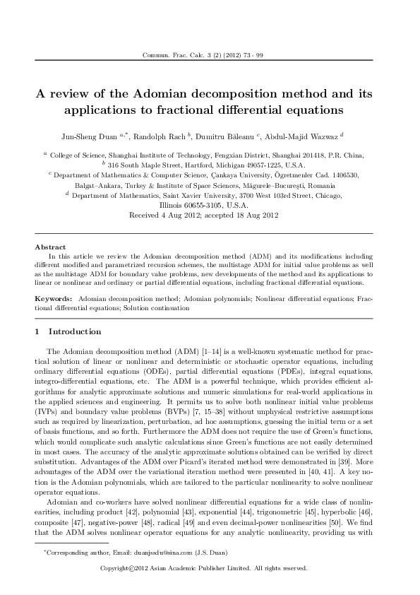 (PDF) A review of the Adomian decomposition method and its applications ...