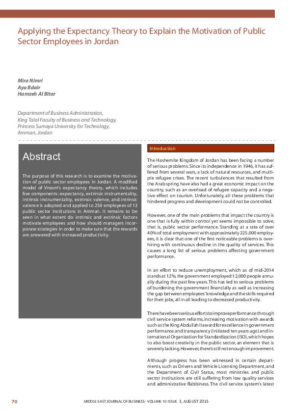 (PDF) Applying the Expectancy Theory to Explain the Motivation of ...