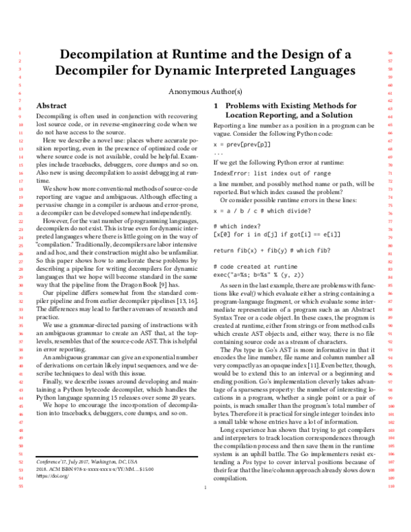 Pdf Decompilation At Runtime And The Design Of A Decompiler For Dynamic Interpreted Languages