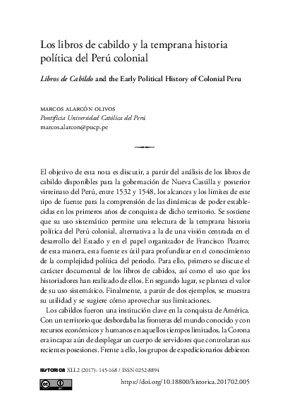 (PDF) Los libros de cabildo y la temprana historia política del Perú ...