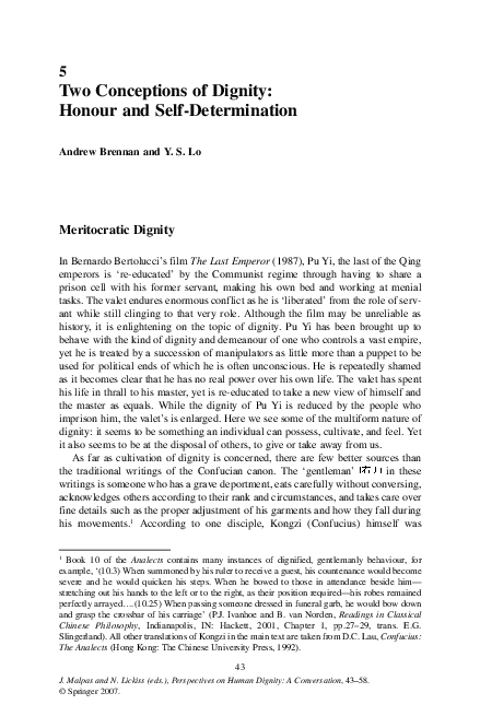 (PDF) Two Conceptions of Dignity: Honour and Self-Determination