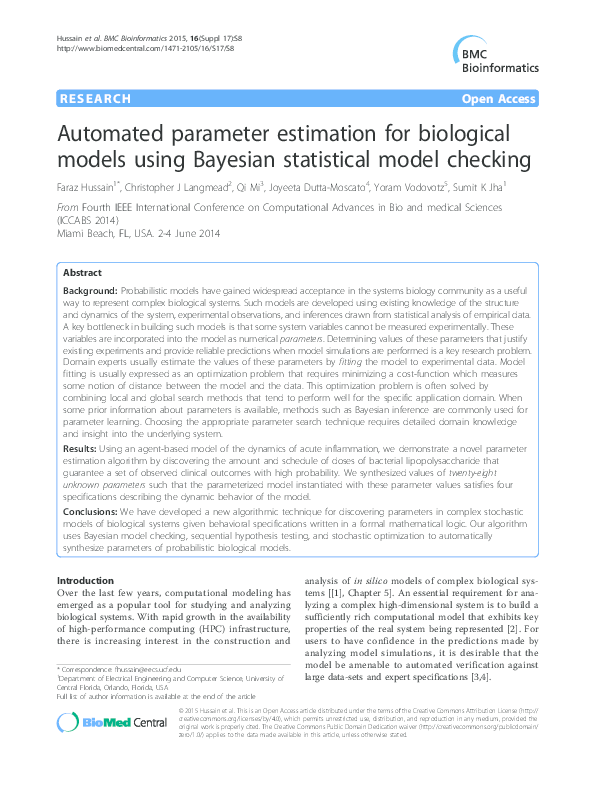 (PDF) Automated parameter estimation for biological models using Bayesian statistical model checking