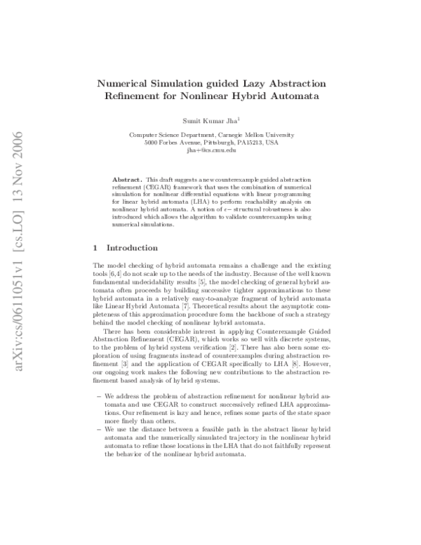 Pdf Numerical Simulation Guided Lazy Abstraction Refinement For