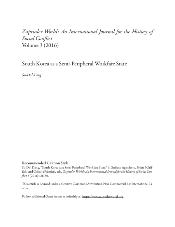 (PDF) South Korea as a Semi-Peripheral Workfare State