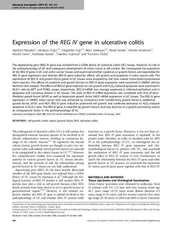 (PDF) Expression of the REG IV gene in ulcerative colitis