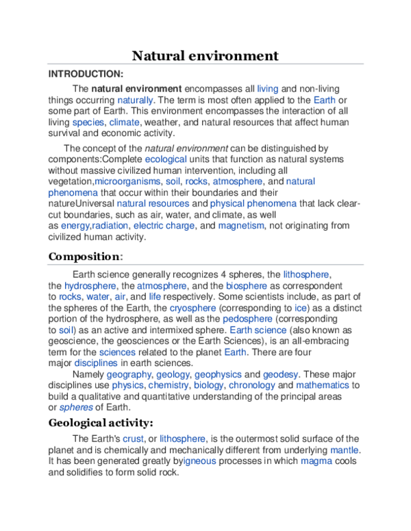 (DOC) Natural environment INTRODUCTION