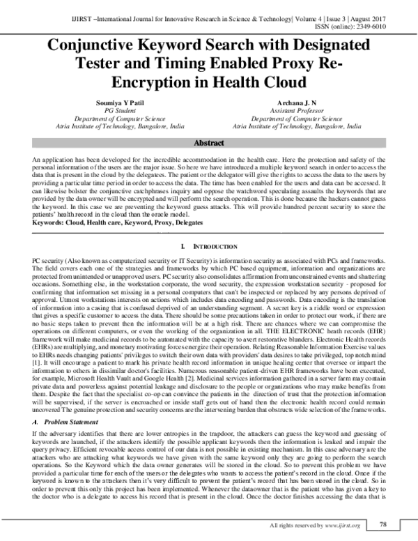 Pdf Conjunctive Keyword Search With Designated Tester And Timing Enabled Proxy Re Encryption