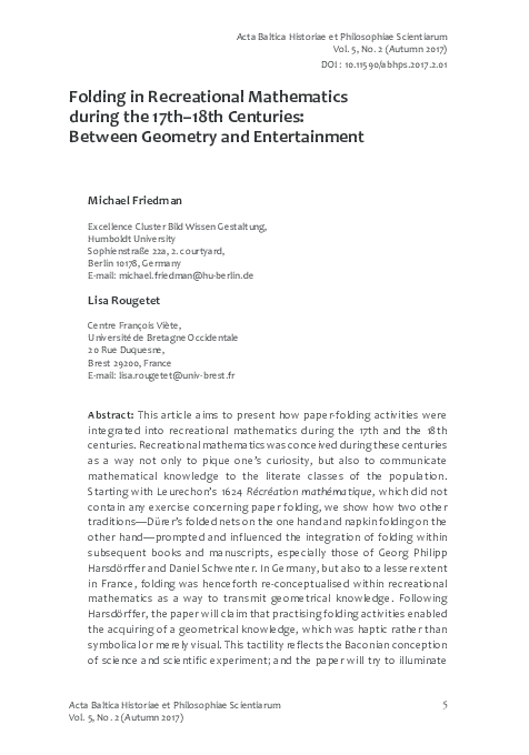(PDF) Folding in Recreational Mathematics during the 17th–18th ...