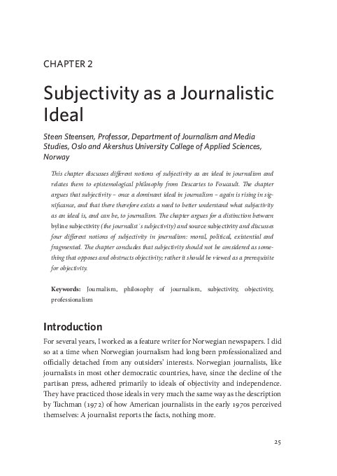 (PDF) Subjectivity as a Journalistic Ideal