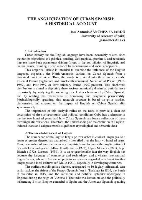 (PDF) THE ANGLICIZATION OF CUBAN SPANISH: A HISTORICAL ACCOUNT | José A ...