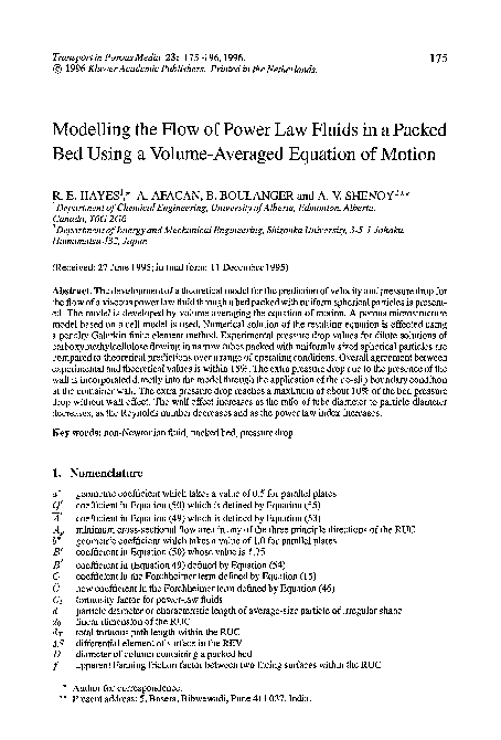 (PDF) Modelling the flow of power law fluids in a packed bed using a volume-averaged equation of ...