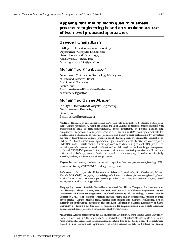 (PDF) Applying data mining techniques to business process reengineering based on simultaneous ...