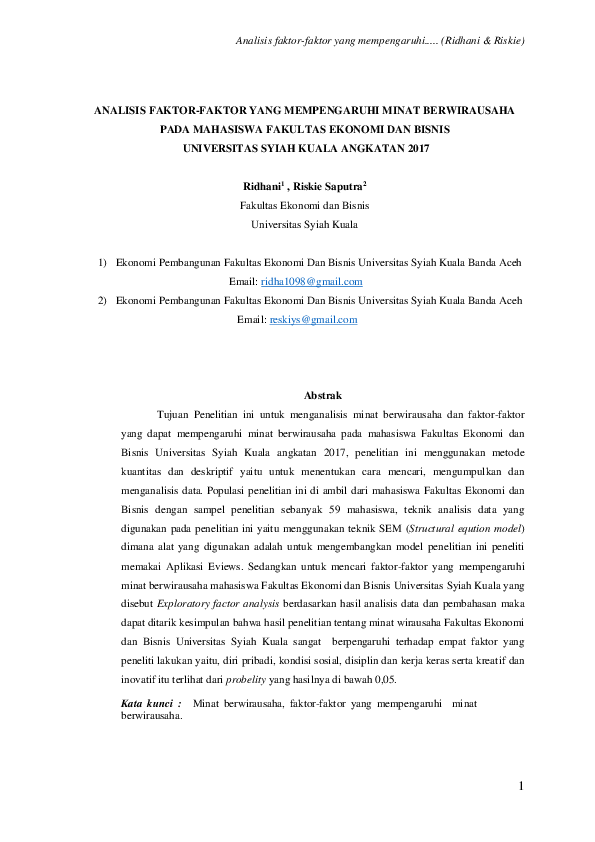 (DOC) ANALISIS FAKTOR-FAKTOR YANG MEMPENGARUHI MINAT BERWIRAUSAHA PADA MAHASISWA FAKULTAS ...