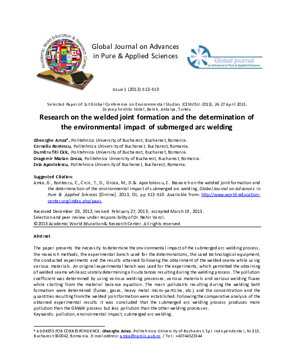 (PDF) Research on the welded joint formation and the determination of ...