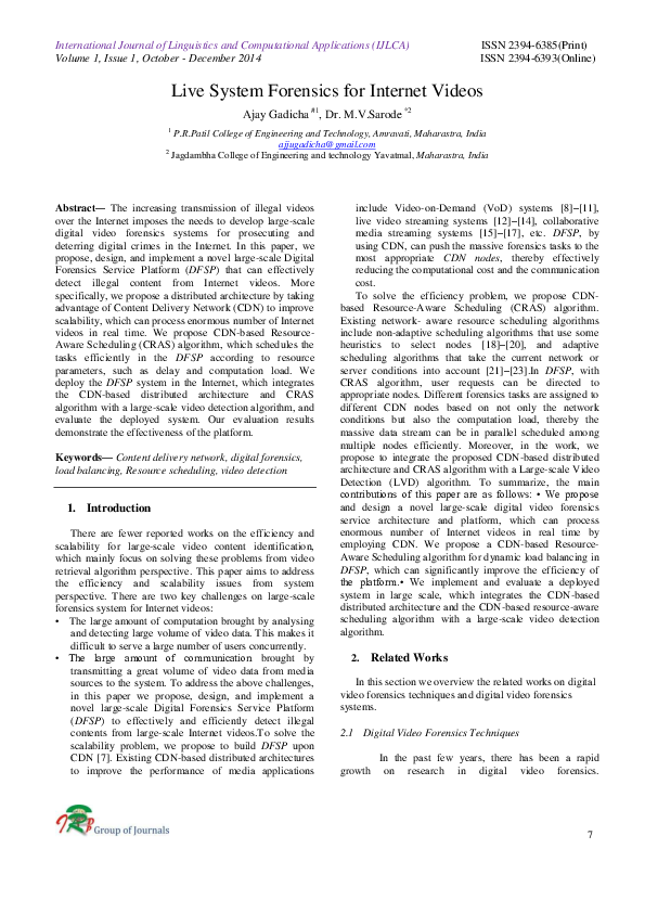 (PDF) Live System Forensics for Internet Videos