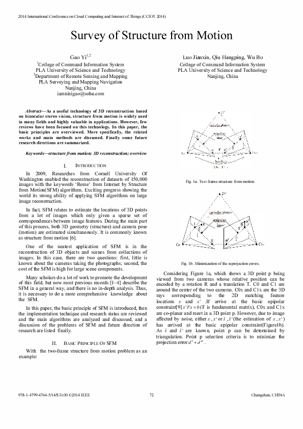 (PDF) Survey of Structure from Motion
