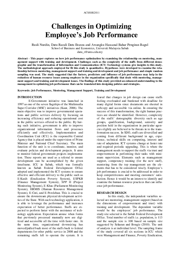 (PDF) Challenges in Optimizing Employee's Job Performance