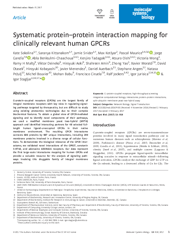 (PDF) Systematic protein–protein interaction mapping for clinically relevant human GPCRs