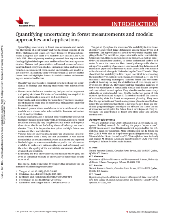 (PDF) Quantifying uncertainty in forest measurements and models: approaches and applications