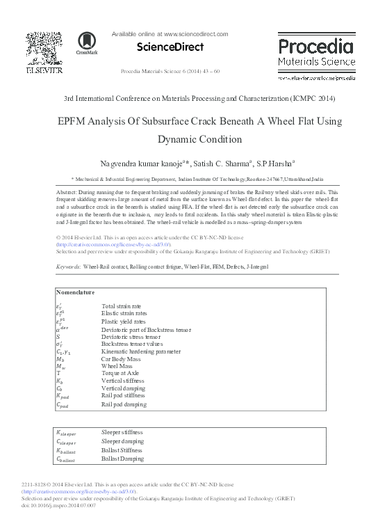 Pdf Epfm Analysis Of Subsurface Crack Beneath A Wheel Flat Using Dynamic Condition