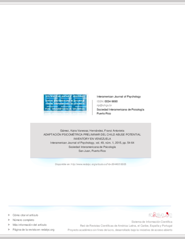 (PDF) Adaptación psicométrica preliminar del Child Abuse Potential ...