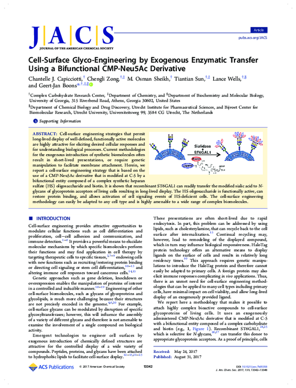 (PDF) Cell-Surface Glyco-Engineering by Exogenous Enzymatic Transfer Using a Bifunctional CMP ...