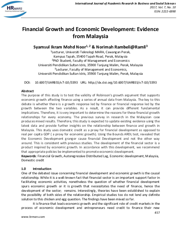 (PDF) Financial Growth and Economic Development: Evidence from Malaysia