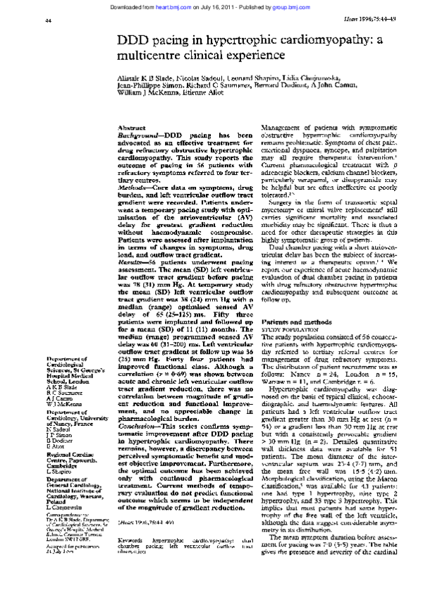 (PDF) DDD pacing in hypertrophic cardiomyopathy: a multicentre clinical ...